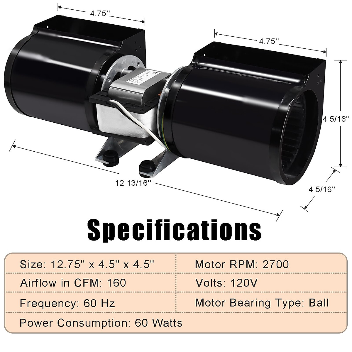 GFK-160 GFK-160A GFK-160B Fireplace Blower Fan for Heat N Glo, Hearth and Home, Quadra Fire, Heatilator, Superior, Majestic Fireplaces, Heat and Glo 6000 TV-OAK, 6000TVFL, 6000CLX Gas Fireplace Blower
