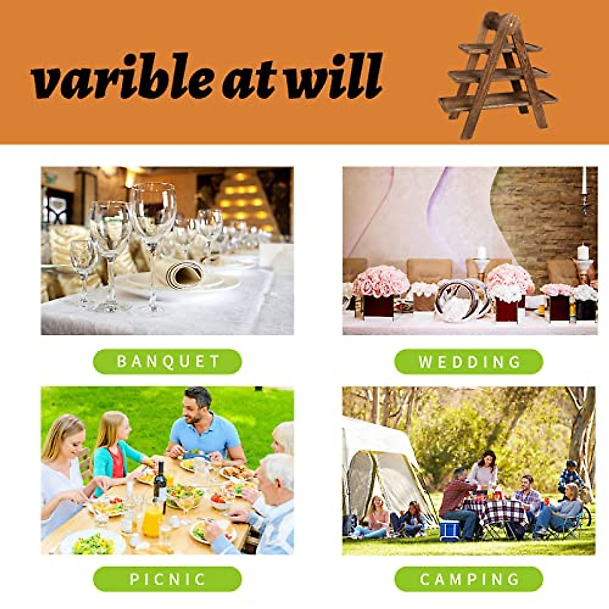 Tiered Serving Tray, 3 Tier Serving Tray - Wood Serving Stand, 3 Tier Wood Cupcake Stand, Vintage Party Trays, Wooden Party Trays for Serving Food