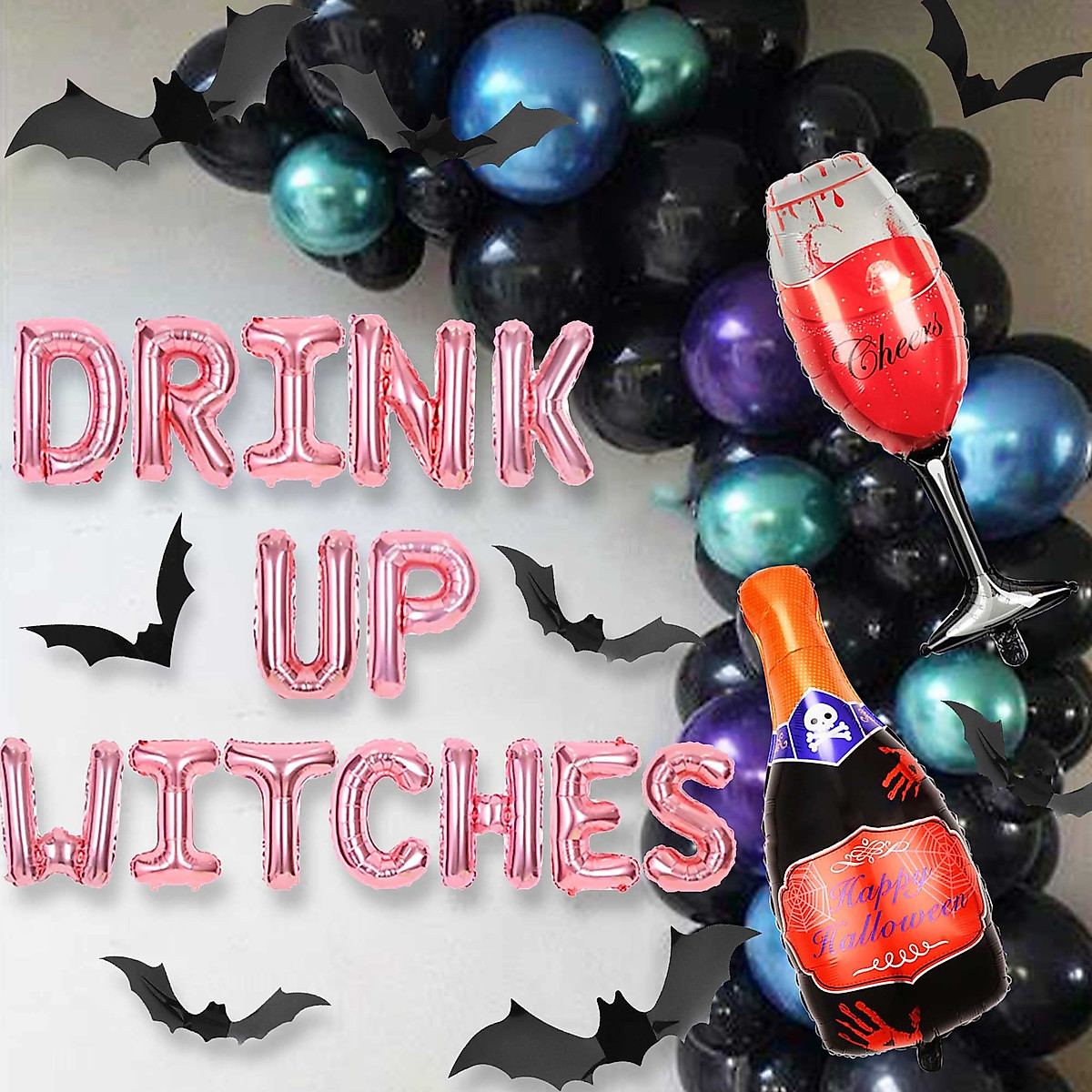 LaVenty Rose Gold Witches Balloons Cheers Witches Decoration Drink Up Witches Banner Cheers Witches Sign Witches Party Decoration Halloween Bachelorette Party Decoration