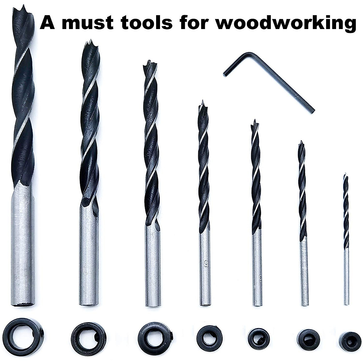 QISF 16Pcs Brad Point Wood Drill Bit 3/4/5/6/8/10/12mm Wood Working Drill with 3-12MM Center Point and Stopper Perfect for Woodworking Carpentry Drilling