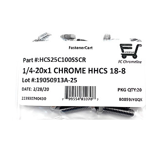 1/4-20x1 Chrome Stainless Steel Hex Cap Screws Chrome Hex Bolts 18-8 (UNC) Coarse Thread - (20 pcs)