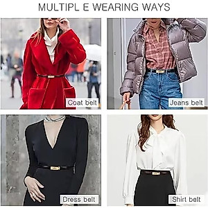 Cntuohai 2 in 1 Women's Skinny Leather Belt,Alloy Turn Lock Adjustable Slim Thin Waist Belt For Dress Jeans Coat