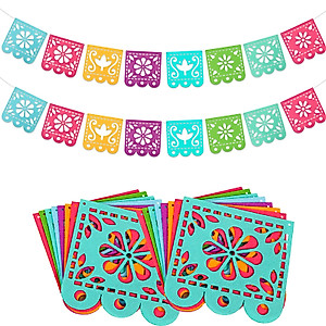 Qpout 2 Mexican Fiesta Party Decorations Banners, Felt Cinco de Mayo Decorations Banner, Day of the Dead Decor Papel Picado Banner, Dia De Los Muertos Garlands, Fiesta Birthday Baby Shower Flags
