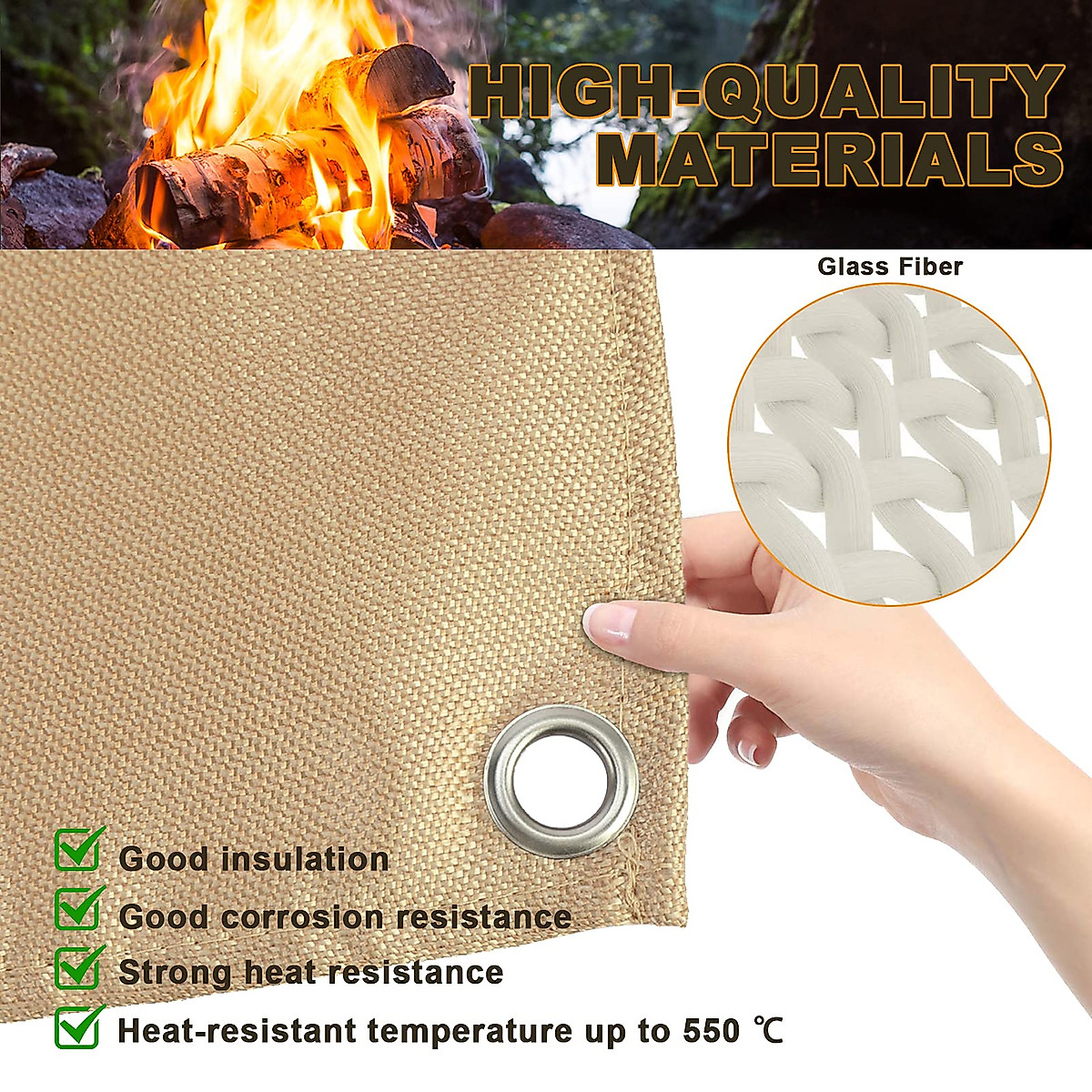 Washranp Fire Mat Glass Fiber Heat Insulation Grass Protection Reusable Easy to Carry Fireproof Blanket Fire Pit Mat for Outdoor Barbecue Camping 50 * 50cm