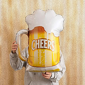 OULAIZ Happy Birthday Banner with Beer Mug Whiskey Bottle & Crown Mylar Foil Balloons, Birthday Party Decorations Supplies for Men and Women