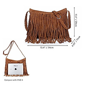 Maxzoom Womens Hippie Suede Fringe Tassel Messenger Bag Hobo Shoulder Bags Crossbody Handbag (brown)