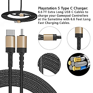 Nextpowerbox Dual Controller Charger Cable, Nylon Braided Y-Splitter USB-C Long Charging Cable, USB to Type C Fast Charging for PS5 DualSense/Xbox Series/Switch Pro Controller (6.6FT)