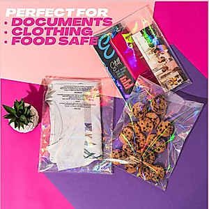 Holographic Resealable Bags For Small Business - These Cellophane Bags Self Adhesive For Convenient Packaging And Poly Bags With Suffocation Warning Offer A Premium Customer Experience - 10x13" 100 pk