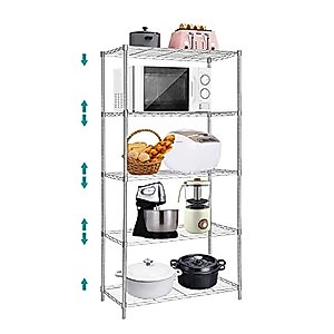 Doredo 5 Tier Wire Shelving Unit, Height Adjustable Wire Shelves, Metal Wire Rack Shelving for Laundry, Kitchen, Bathroom, Pantry, Closet (13.5" D x 29" W x 59" H, Silver)