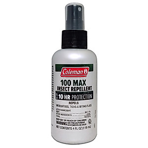 Coleman Max 100% Deet Insect Repellent - 4 oz Pump - Pack of 2 - w/ (6) Healthandoutdoor Hand WipesQ