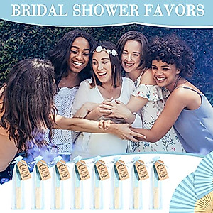 Roowest 50 Pack Handmade Paper Folding Fans with Gift Bags Thank You Card, Bamboo Handheld Folded Fan for Home DIY Office Decor Wedding Party Baby Shower Party Gift Accessories (Blue)