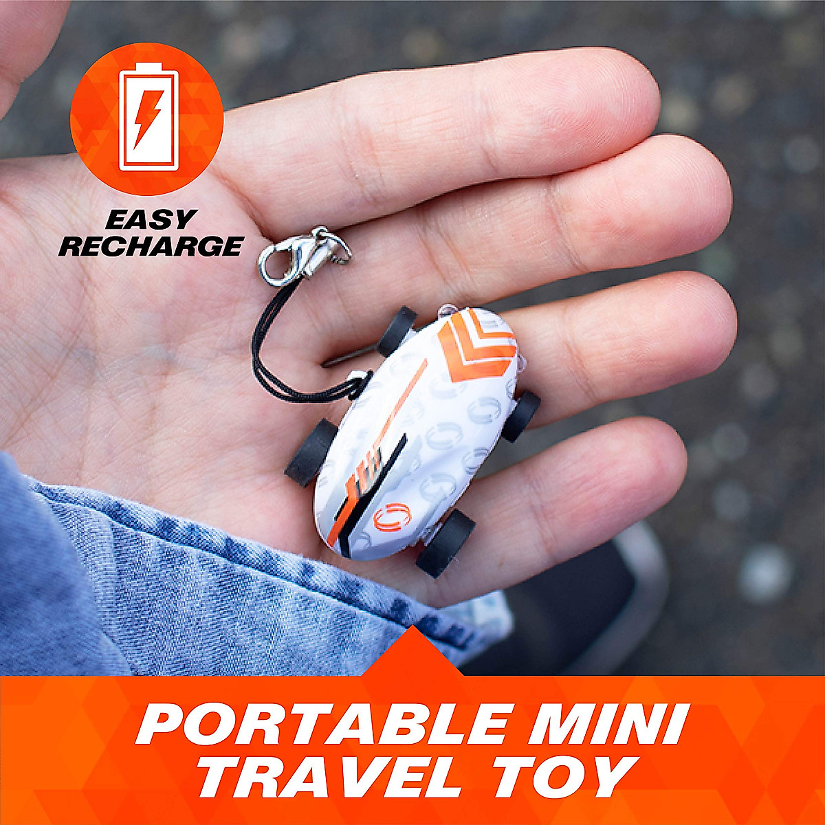 USA Toyz Whipz Micro Racers Toy Cars for Kids - Mini Keychain Car, Glow in The Dark LED Fast Pocket Racer Fidget Toy, Mini Car Spinner with Racing Stunt Ball, Keychain Clip, and USB Charger