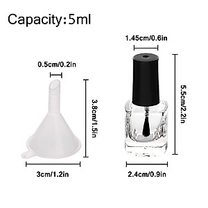 Yebeauty 20 PCS Empty Nail Polish Bottle, 5ml/0.17oz Refillable Clear Glass Bottles Vials Container with Soft Brush Cap Funnels Set for Nail Art Sample, Black