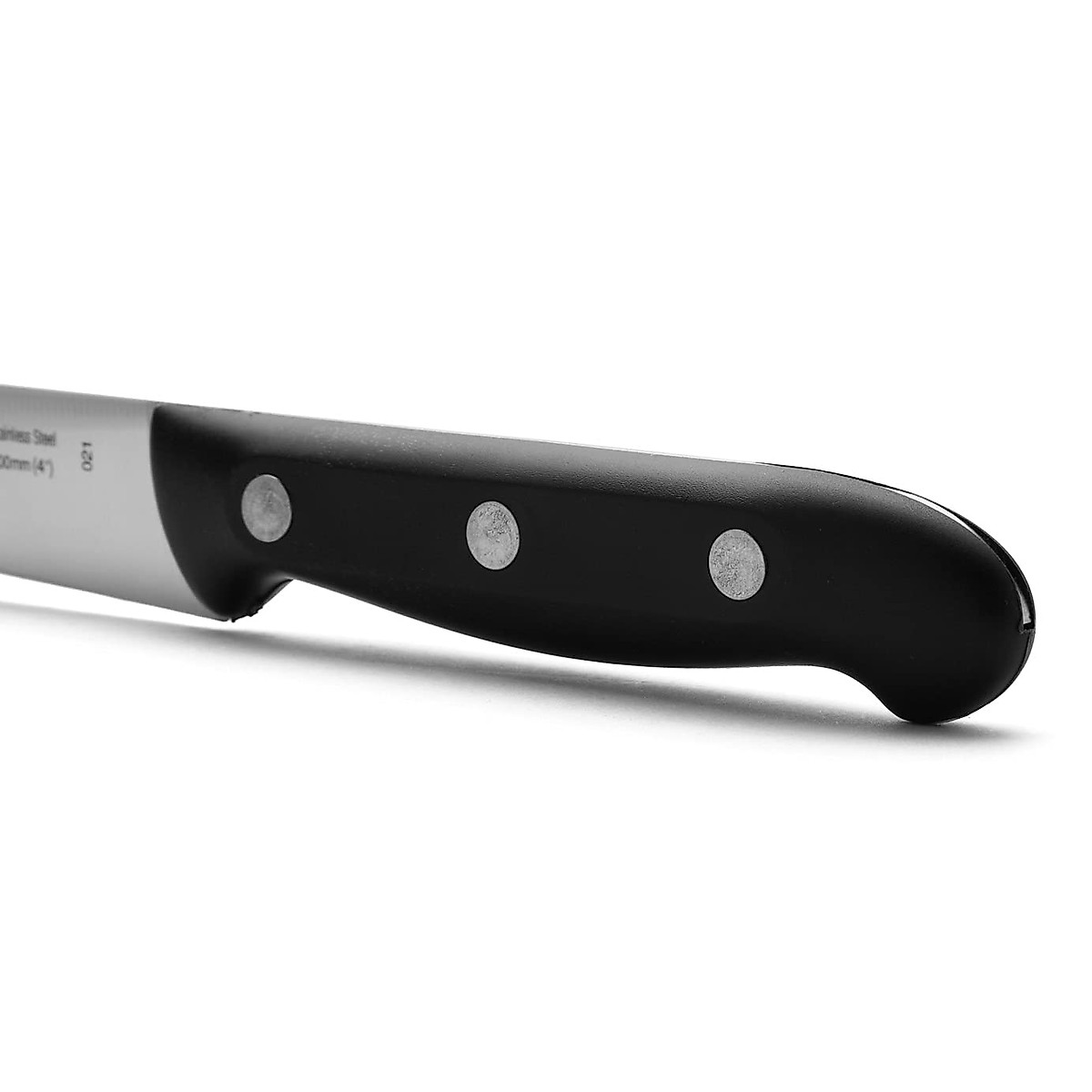ARCOS Paring Knife 4 Inch Stainless Steel. Professional Kitchen Knife for Peeling Fruits and Vegetables. Ergonomic Polyoxymethylene Handle and 100mm Blade. Series Maitre. Color Black