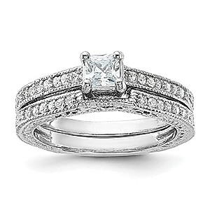 IceCarats 925 Sterling Silver Cubic Zirconia CZ Wedding Band Engagement Ring Bridal Jewelry Set Size 6