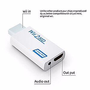 BolAAzuL Wii to HDMI Converter Wii to HDMI Adapter, Wii 2 HDMI Connector White Wii in HDMI Out Video Converter & 3.5mm Audio Output for Wii to HDMI HDTV Out