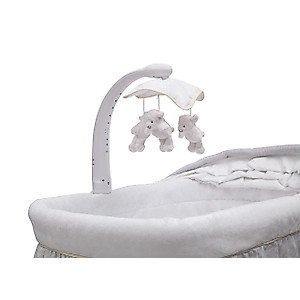 Simmons Kids Gliding Bedside Bassinet - Portable Crib with Activity Mobile Arm Featuring Spinning Toys, Vibration, Nightlight and Music, Peacock