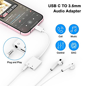 iPhone 15 Headphone Adapter,2Pack USB C to 3.5mm Headphone and Charger Adapter,2-in-1 Type C to Aux Audio Jack and Fast Charging Dongle Cable Cord for iPhone 16 Pro Max Plus,iPad Pro,Galaxy/Note,Pixel