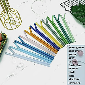 JASHII Reusable Glass Straws, 7.87"×0.3" Clear Smoothie Drinking Straws with Clean Brush, Black Travel Case for Beverages, Shakes, Milk Tea, Juices, Cocktail, 4 bent, 4 straight - Lavender