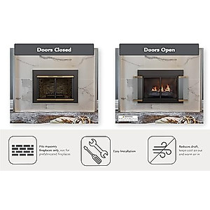 Pleasant Hearth AR-1022 Arrington Fireplace Glass Door, Black, Large