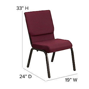 Flash Furniture 4 Pack HERCULES Series 18.5''W Stacking Church Chair in Burgundy Patterned Fabric - Gold Vein Frame