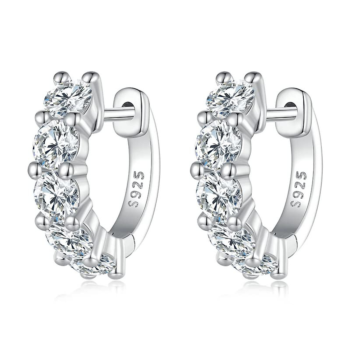 Moissanite Earrings for Women, 11.2ct D Color VVS1 Clarity Brilliant Round Cut Lab Created Diamond Earring 18K White Gold plated S925 Sterling Silver Hypoallergenic Moissanite Huggie Hoop Earrings