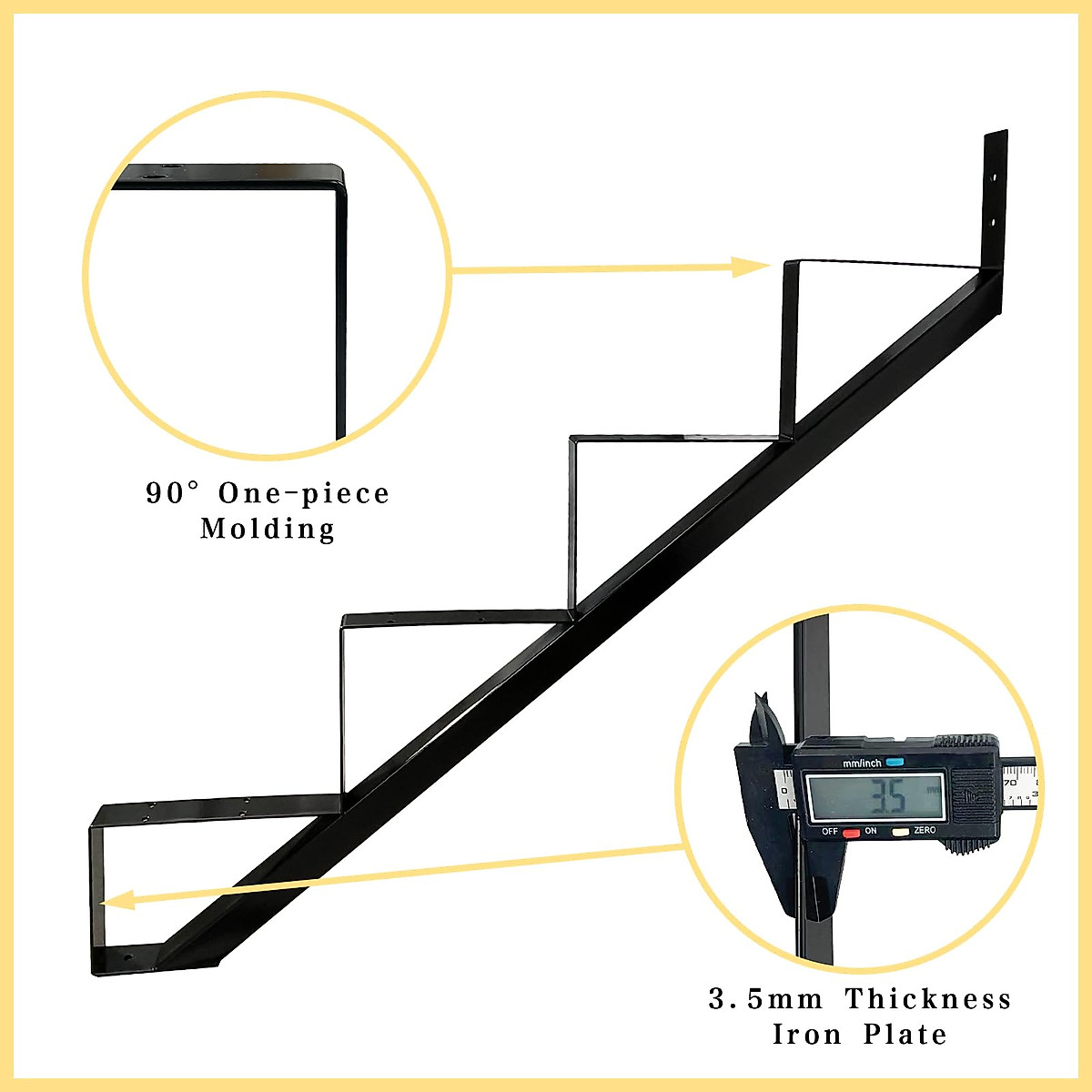 3 Packs metal stair step stringers, 4 step steel riser stringer for 34.7inch height deck(Matt black)