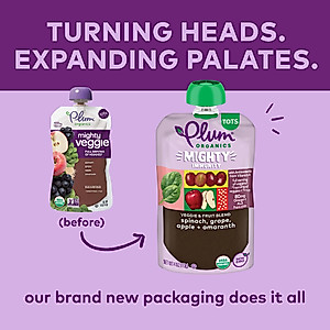 Plum Organics Mighty Veggie Blends Organic Baby Food Meals [12+ Months] Spinach, Grape, Apple & Amaranth 4 Ounce Pouch (Pack Of 12) Packaging May Vary