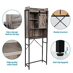 Puluomis Over The Toilet Storage Cabinet - 4-Tier Bathroom Organizer Over The Toilet with 3 Positions Adjustable Shelf Shelves - Over The Toilet Bathroom Rack with Sliding Door