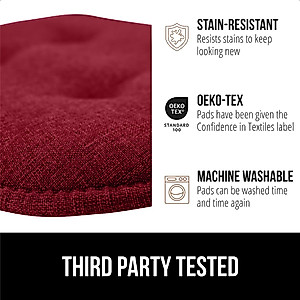 Gorilla Grip Tufted Memory Foam Chair Cushions, Set of 4 Comfortable Pads for Dining Room, Slip Resistant Backing, Washable Kitchen Table, Office Chairs, Computer Desk Seat Pad Cushion, 16x17 Wine