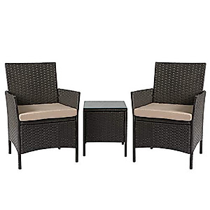 Aoxun Patio Bistro Set 3-Piece Outdoor Rattan Patio Furniture, Outdoor Bistro Set Wicker Patio Furniture with Coffee Table and Thick Cushion,Brown