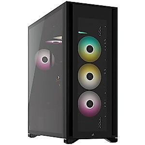 CORSAIR iCUE 7000X RGB Full-Tower ATX PC Case – Three Tempered Glass Panels – Spacious Interior – Easy Cable Management – 4x CORSAIR SP140 RGB ELITE Fans Included – Black