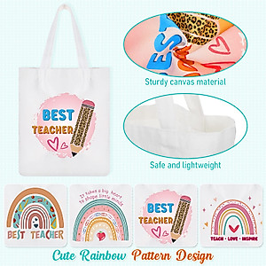 Amylove 8 Pcs Teacher Appreciation Gifts Canvas Tote Bags Bulk Thank You Teacher Bag Rainbow Inspirational Handbag(Classic)