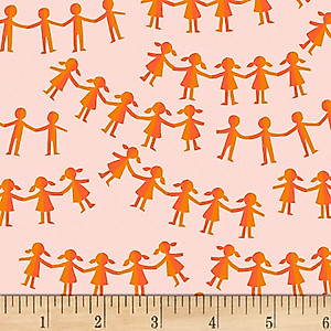 Windham Fabrics 0546950 Heather Ross Kinder Paper Dolls Pink Orange Fabric by The Yard
