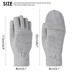 Achiou Winter Fingerless Gloves for Men Women, Convertible Warm Half Finger Mitten Gloves Flip Top, Knitted Clamshell Gloves