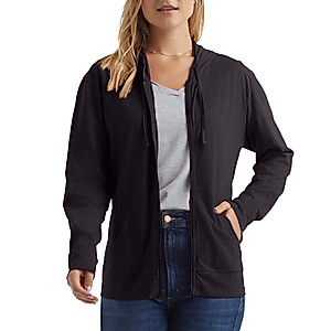 Hanes Women's Slub Jersey Hoodie, Black, Large