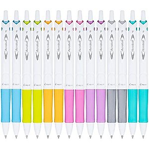 PILOT Acroball PureWhite Advanced Ink Refillable & Retractable Ball Point Pens with Assorted Accents, Fine Point, Black Ink, 14-Pack (14691)