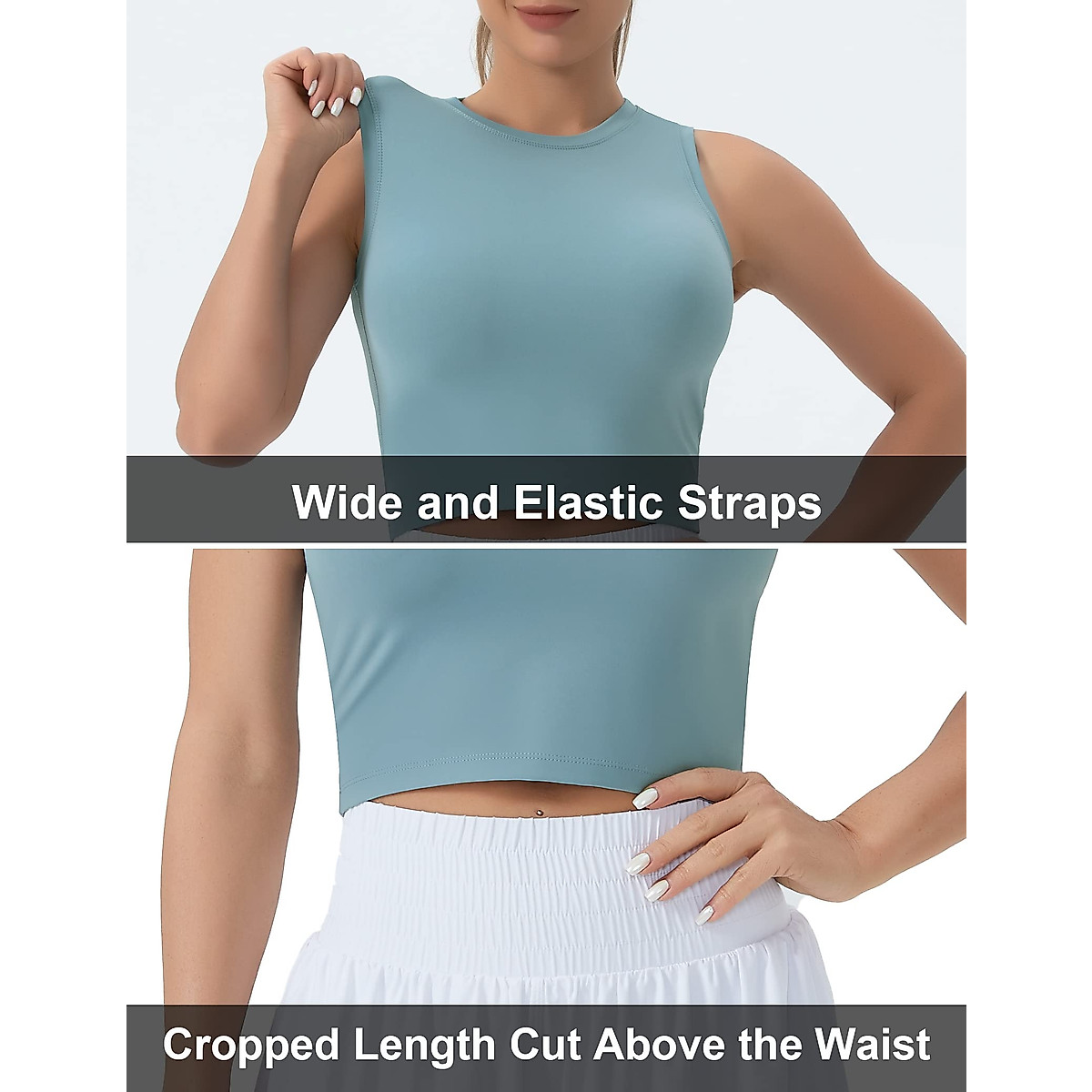 THE GYM PEOPLE Women's Workout Crop Tops Sleeveless Yoga Running Shirts Athletic Tank Top No Padding Denim Blue