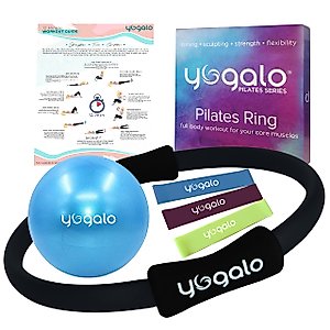 Pilates Ring and Ball Set with 3 Resistance Bands - Pilates Equipment for Home Workout - Magic Circle Pilates Ring 14 Inch to Tone, Sculpt and Strengthen - Fitness Ring for Yoga and Pilates (Black)