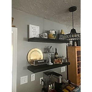 Joel's Antiques Floating Wall Shelf, Wood Decor & Long Shelf for Fireplace Mantel, Bookshelf, Bedroom, & Farmhouse - Wall-Mounted Rustic Stand, Wooden Hanging Display - Black, 72" x 10" x 2"
