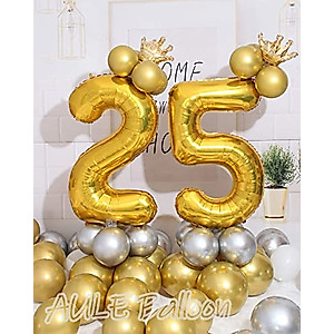 AULE 40 Inch Large 25 Number Balloons Gold, Big Foil Number Balloons, Giant Helium Happy 25th Birthday Party Decorations for Man and Women, Huge Mylar 52 Anniversary Party Supplies