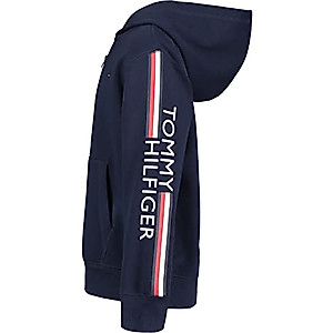 Tommy Hilfiger Boys' Long Sleeve Fleece Full Zip Hoodie, Navy Blazer Signature Stripe, 6
