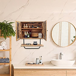 Butizone Barndoor Bathroom Wall Cabinet, 17x21'' Small Wall Mount Medicine Storage Cabinet, Rustic Bathroom Wall Cabinet Over Toilet with Shelve and Towel Bar