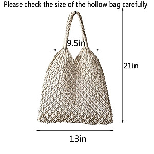 Hixixi Cotton Rope Travel Beach Fishing Net Handbag Shopping Woven Shoulder Bag for Women Girls (White)