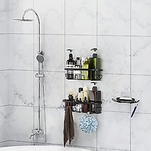 TARNABY Shower Caddy, RustProof Stainless Steel Shower Organizer Shelf, No Drilling Traceless Adhesive Shower Storage Rack for Bathroom, Kitchen（Black 3Pack