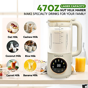 Automatic Nut Milk Maker, 47oz Soy Milk Maker,Almond Milk Maker,Oat, Coconut, Soy, Plant Based Milks,Baby Food,Electric Bean and Nut Milk Machine with Delay Start/Keep Warm/Self-Cleaning/Boil Water