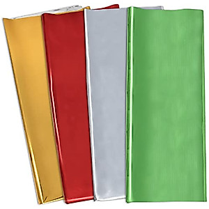 100 Christmas Metallic Foil Tissue Paper Sheets Red Green Gold and Silver Colors for Packaging Gift Wrapping and Bags Xmas Shiny Mylar Tissue Paper Holiday Crafts Decorations 20" x 20"