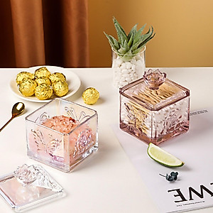 WHJY Cute Glass Vintage Candy Jar with Lid, Iridescent Colored Glass Candy Jar for Office Desk, Pink Candy Dishes for Candy Buffet, Cookie Jar 4.5” Tall