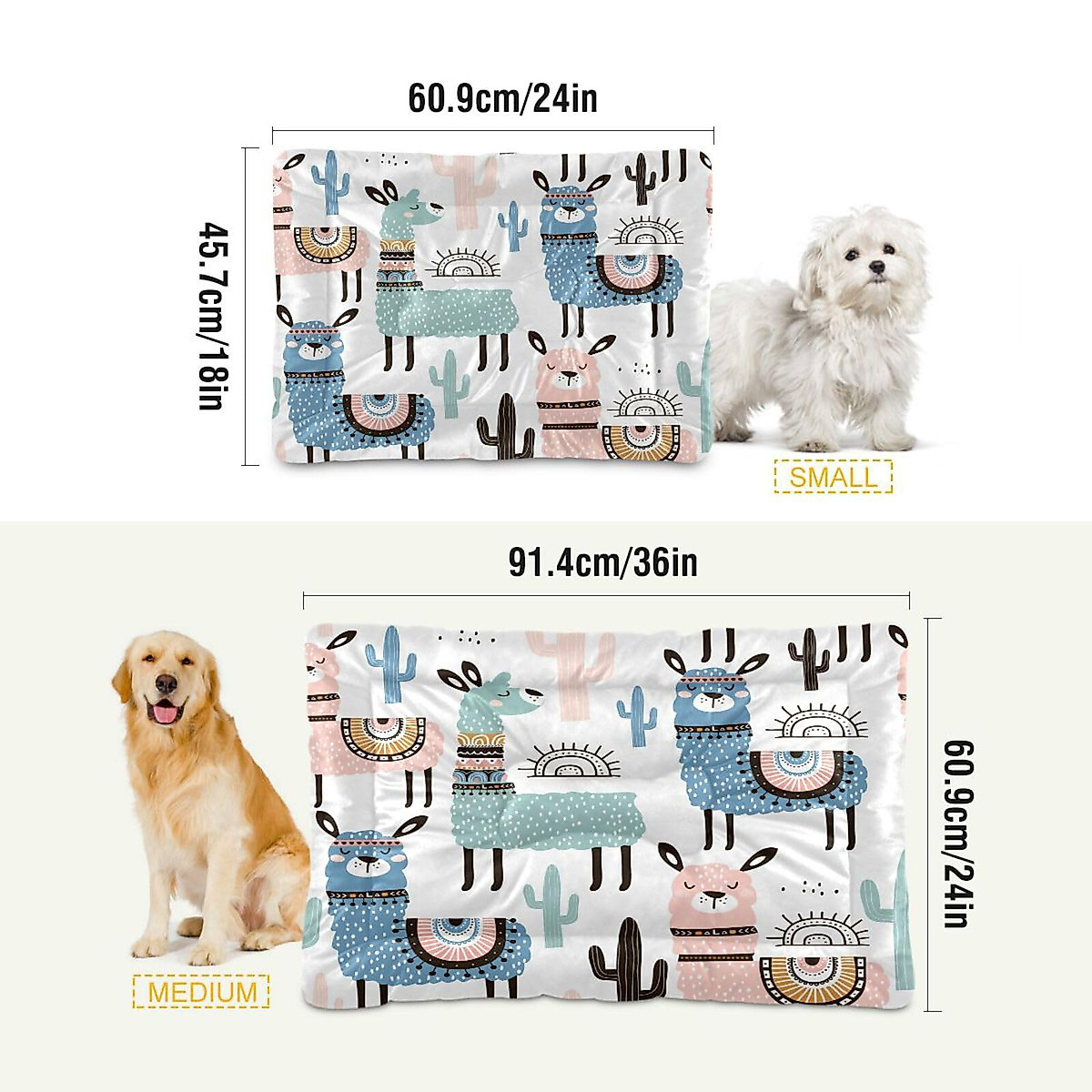 YETTASBIN Cute Llama Crate Pet Bed, Portable Washable Dog Cat Mat, Soft Comfortable Pet Mattress with Non-Slip Bottom for Dogs Cats Sleeping, 24 x 18 Inch