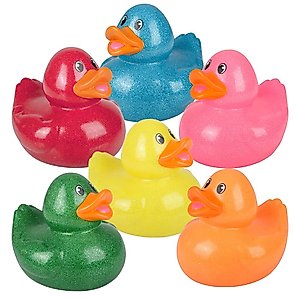 Colorful Glitter Rubber Duckies (2.5") Assorted Neon Color Ducks Ducky Duck (12)